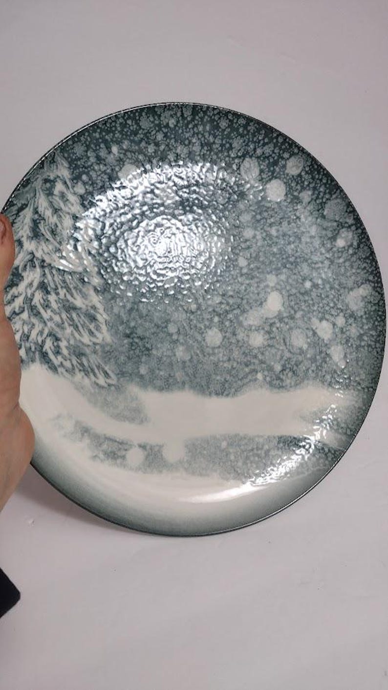 ONE Plate+napkin Christmas Winter Forest Frosty Pine Tree Snowing ...
