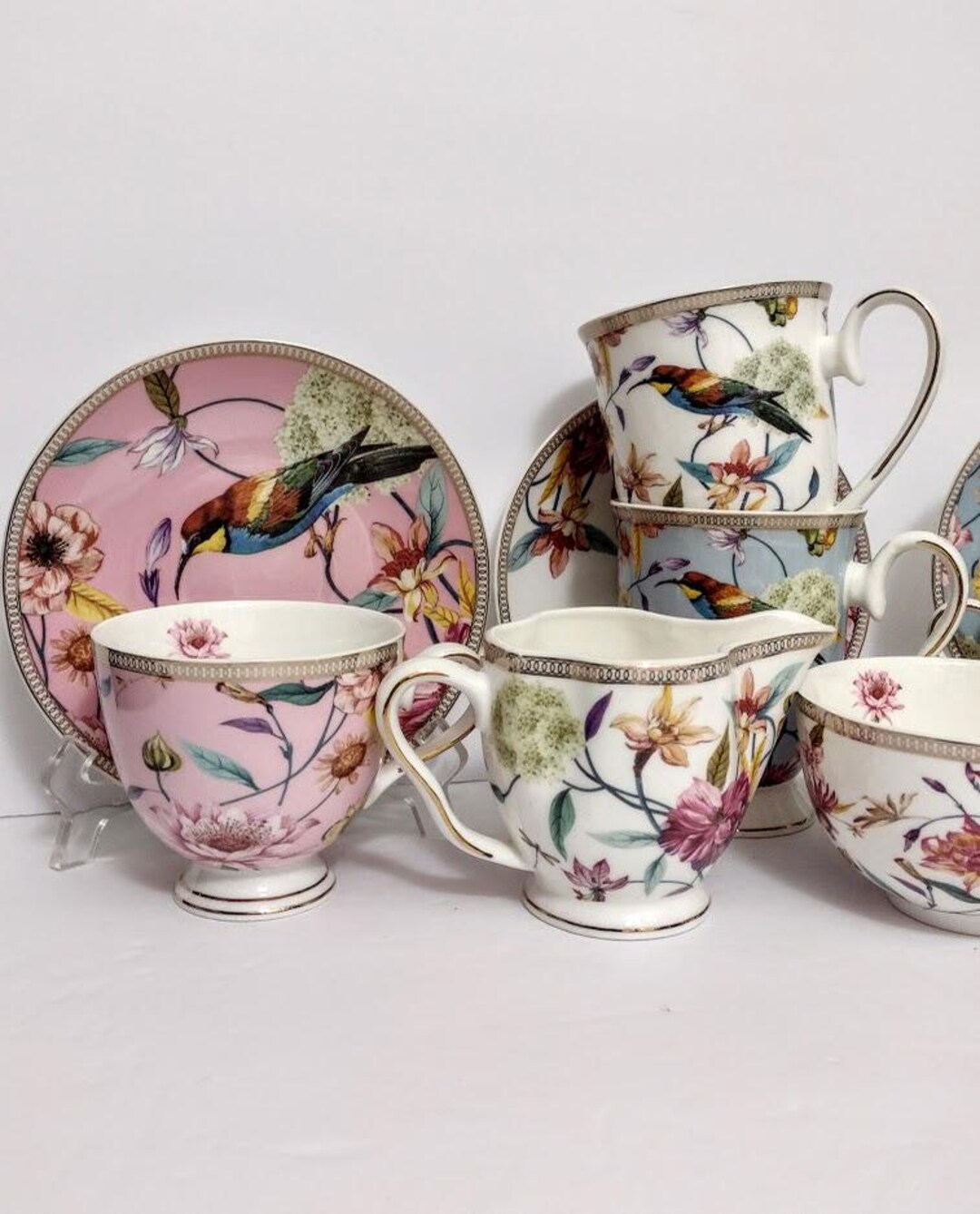 ONE Mug Spring Summer Grace Teaware Birds Flowers Mug Cup Saucer Set ...