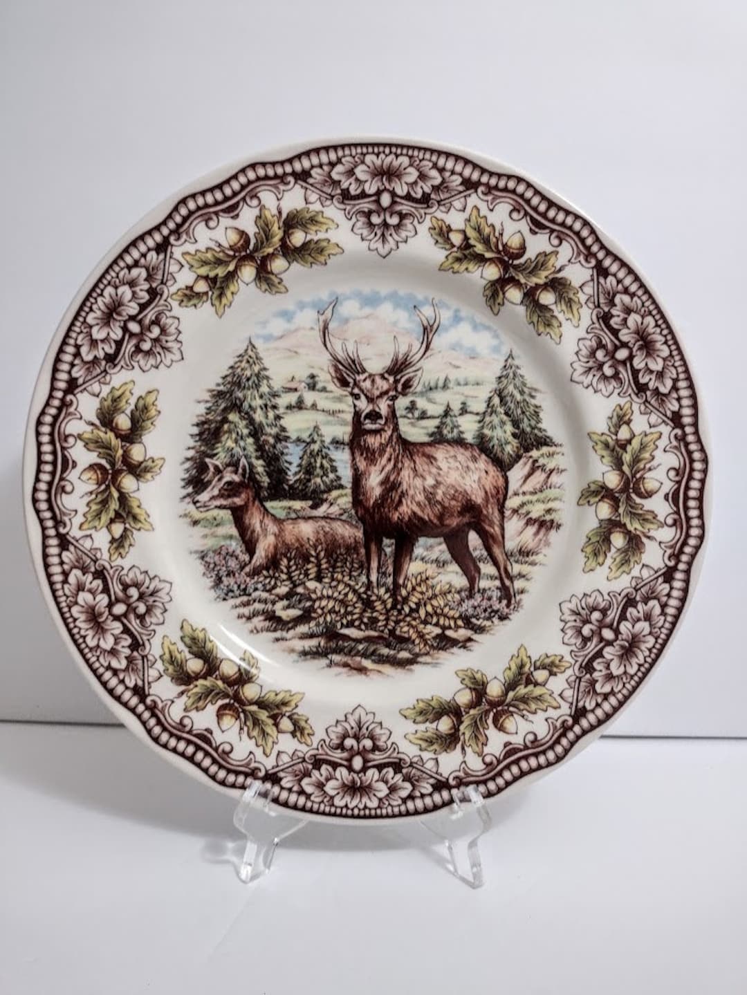 ONE Plate WOODLAND Thanksgiving Stag Deer Royal Stafford Acorns Edge ...