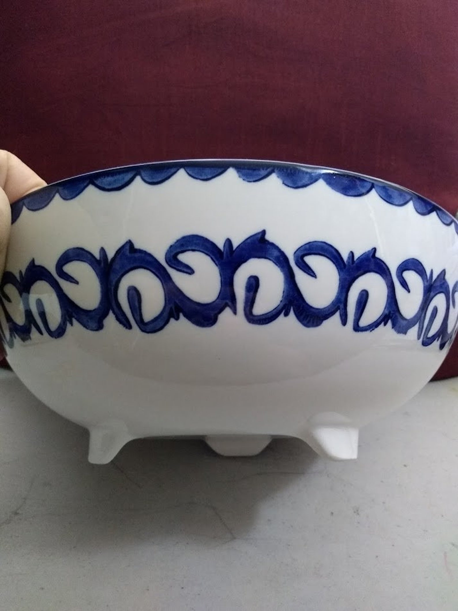 ANFORA Puebla Blue Scrolls Hand Painted PASTA SALAD Serving Bowl 10 by ...