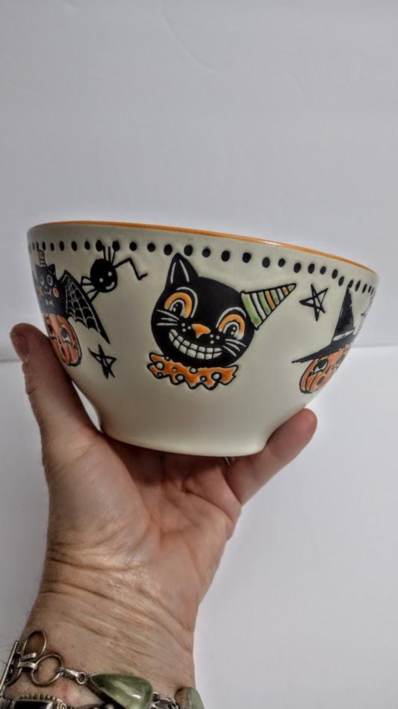 One Bowl HALLOWEEN BOO Pumpkin Cat Bat Spiders Webs Cereal Oatmeal ...