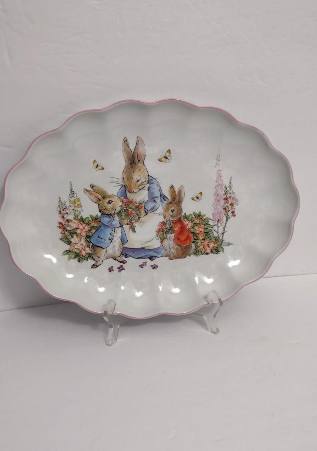 ONE Plate Beatrix Potter PETER RABBIT Little Gardener Bunny Easter Oval ...