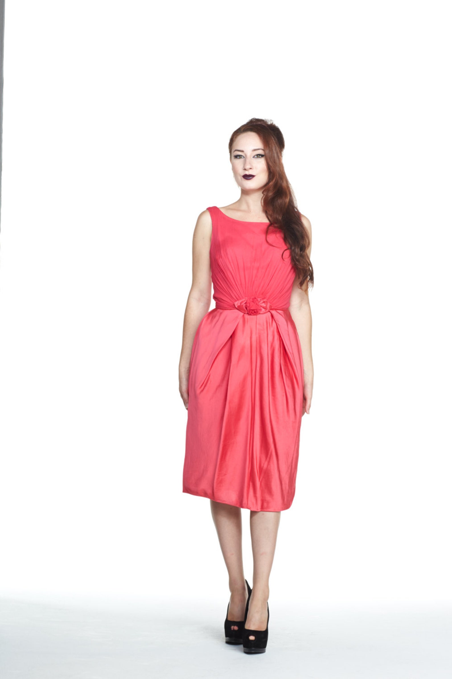 Vintage Silk Ruby Red Wiggle Sheath Dress With Rose Bow Detail - Etsy