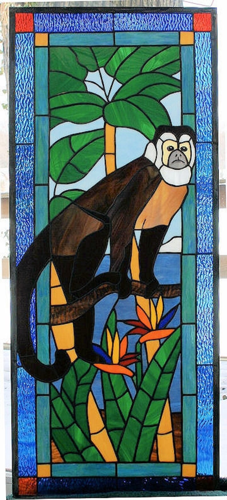 Capuchin Monkey Stained Glass Window Panel - Etsy