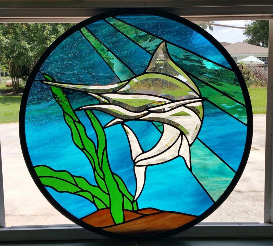 Beveled Marlin Stained Glass Panel - Etsy