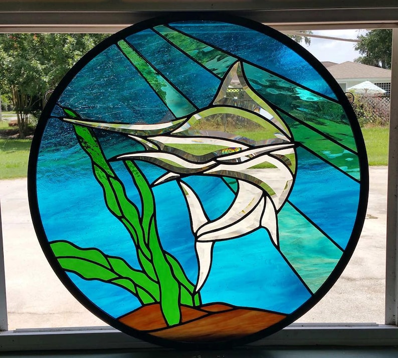 Beveled Marlin Stained Glass Panel - Etsy