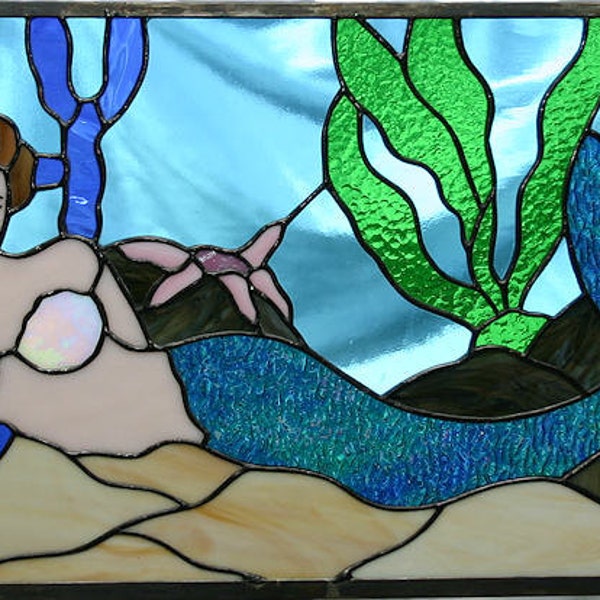 Stained Glass Window Panel Mermaid - Etsy
