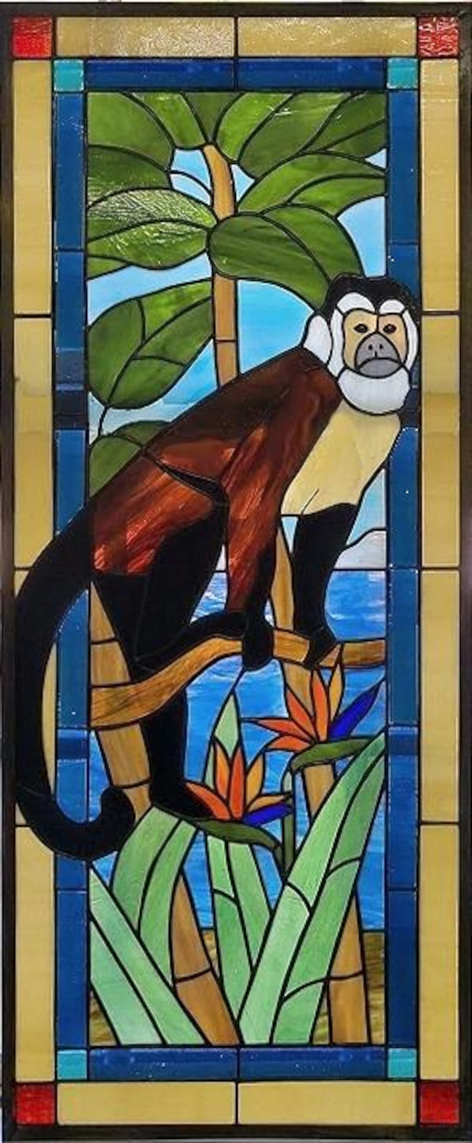 Capuchin Monkey Stained Glass Window Panel - Etsy