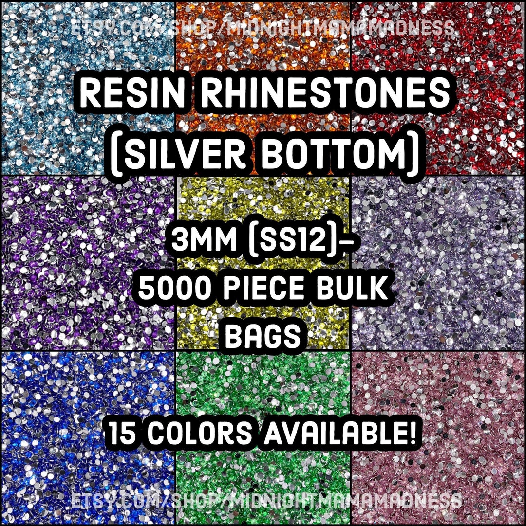 3MM-SS12 Resin Silver Flatback Rhinestones 5000 per Bag- Non-hotfix ...