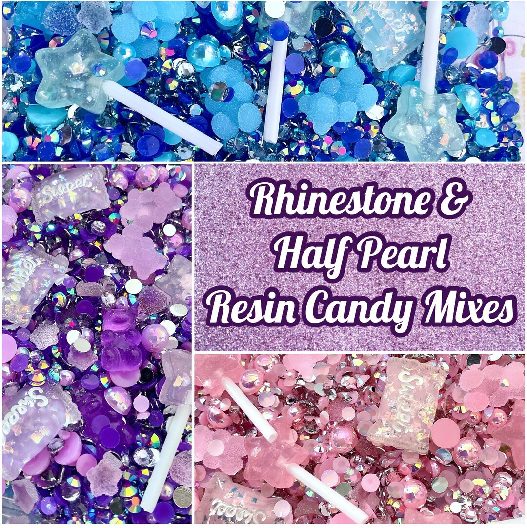 Rhinestone and Half Pearl Resin Candy Mix - 3mm, 4mm, and 5mm- Half ...