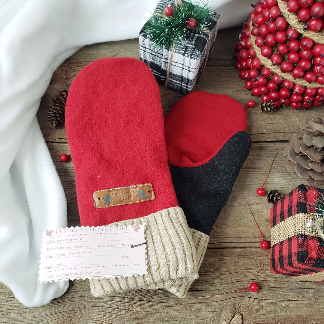 Teen Small Adult Felted Wool Mittens Teen Fleece Lined Mittens Upcycled ...