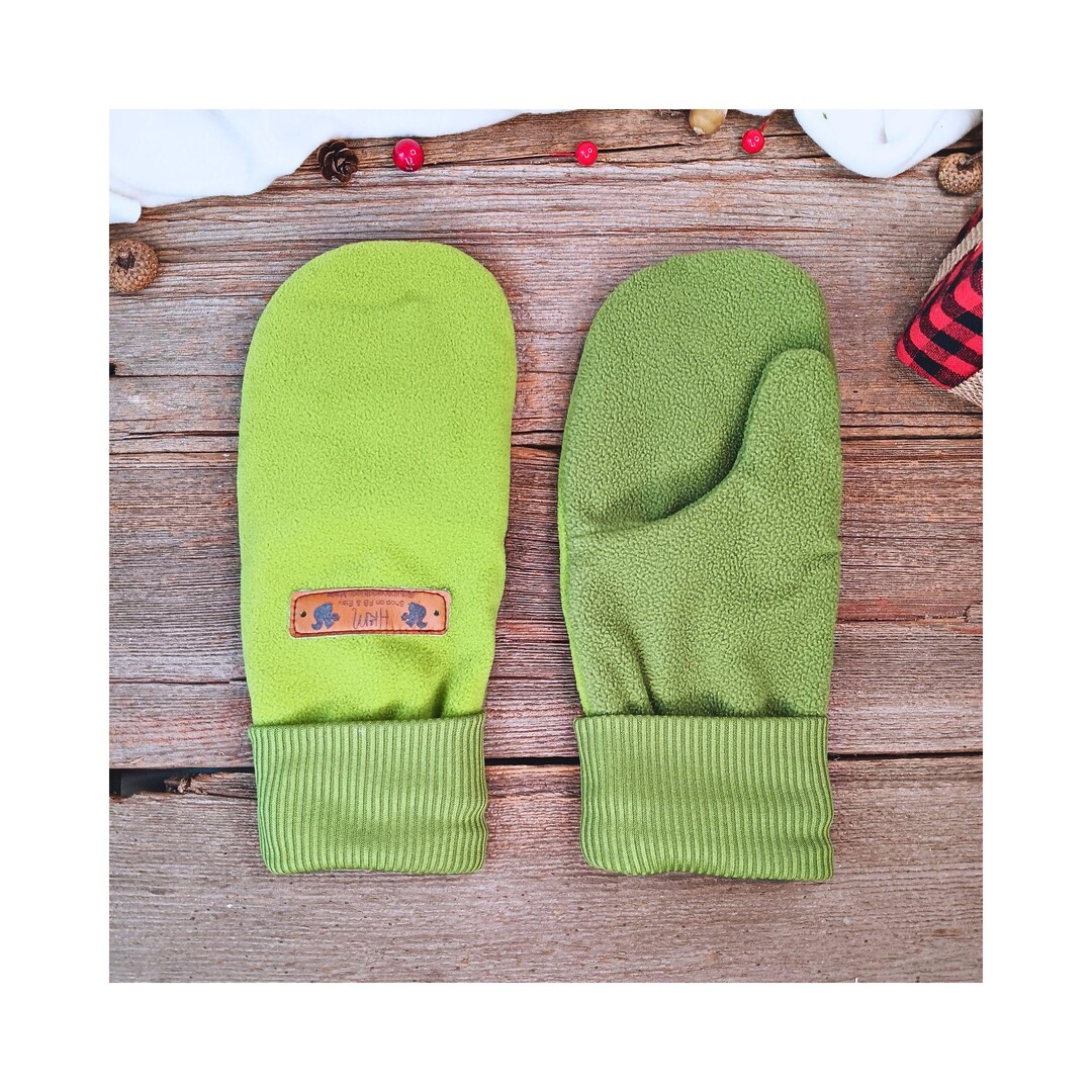 Women’s Fleece Green Mittens | Handmade Double Layered Cozy Winter ...