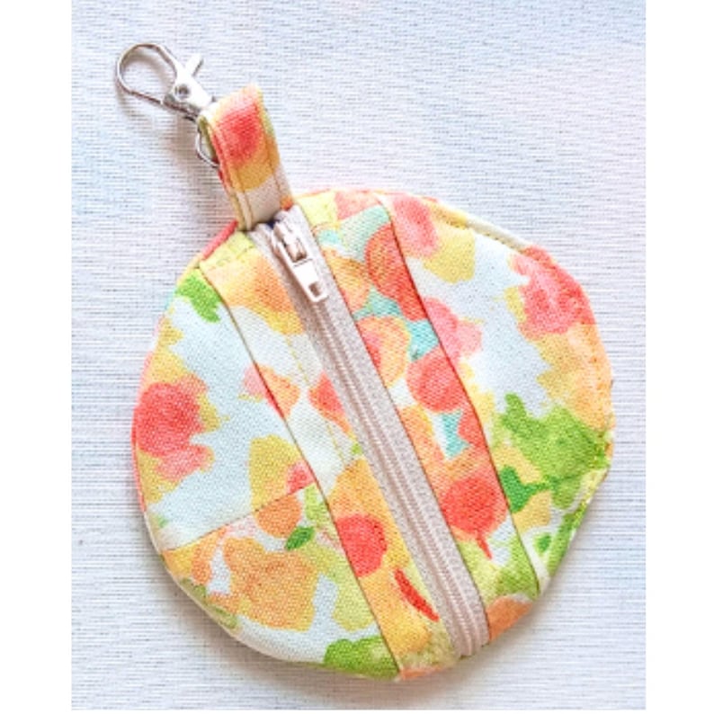 Orange Yellow Floral Mini Zipper Pouch With Swivel Clip | Small Utility ...