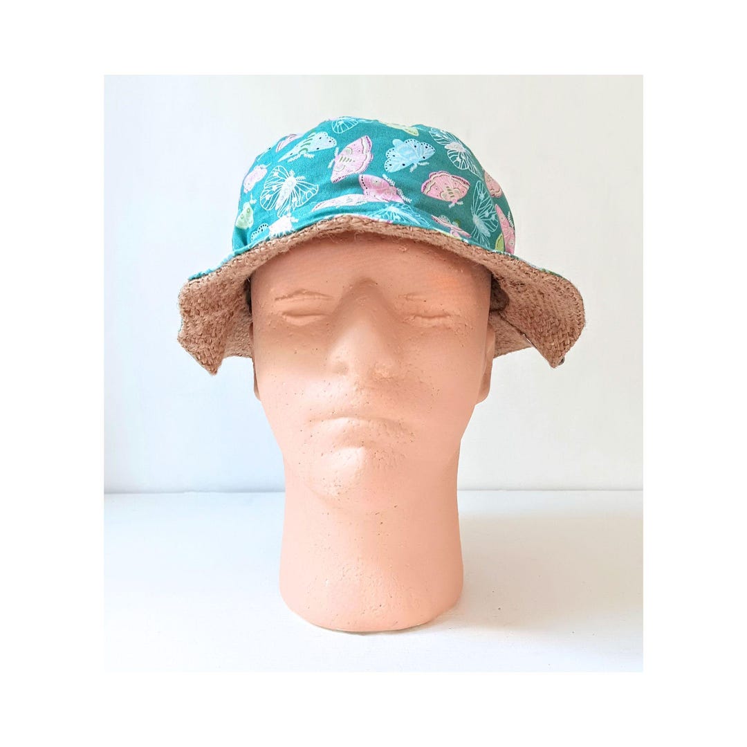Green Pastel Moths Teen Reversible Bucket Hat | Upcycled Burlap ...