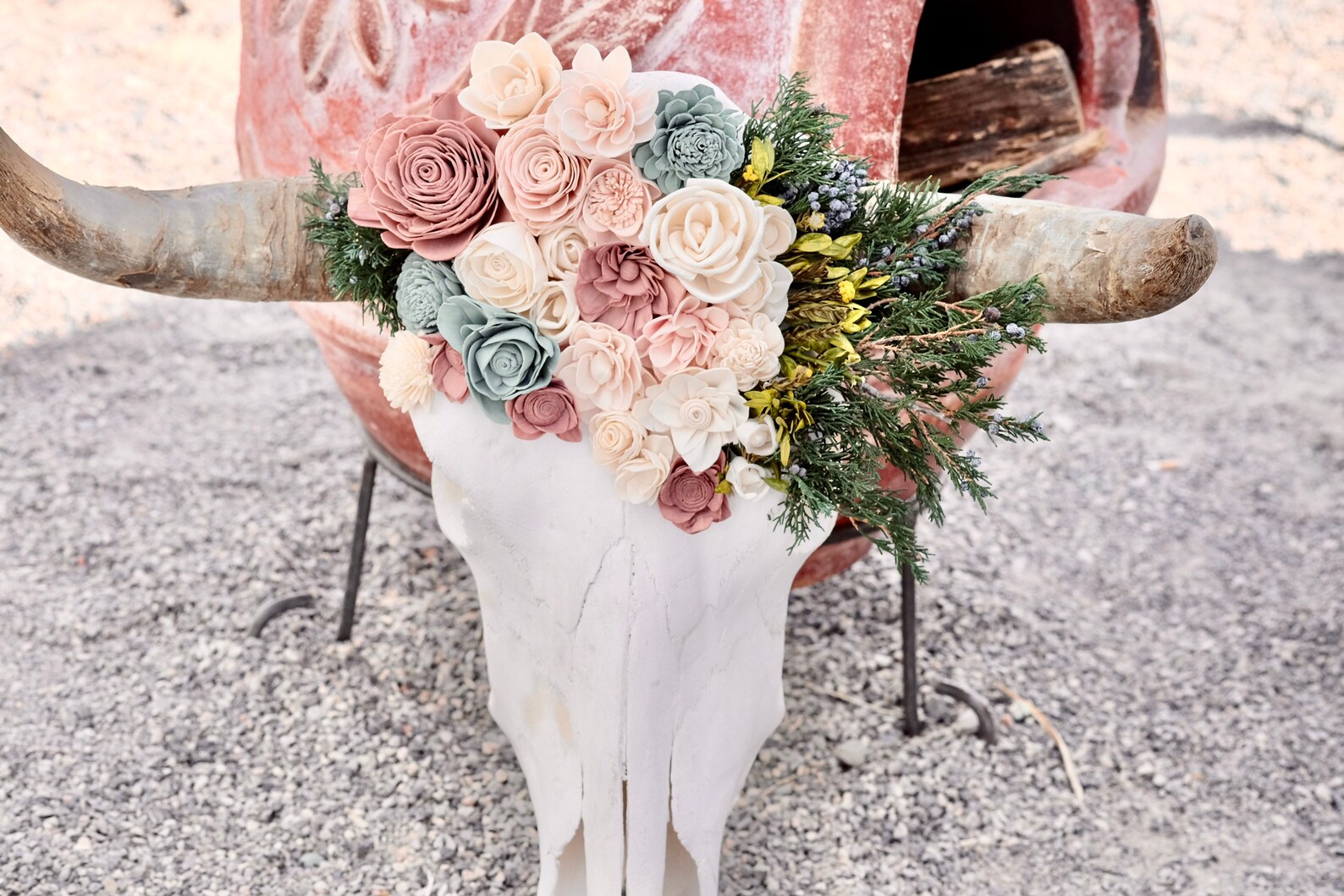 Real Cowhead Skull With Wood Flowers / Real Steer Skull / Real - Etsy