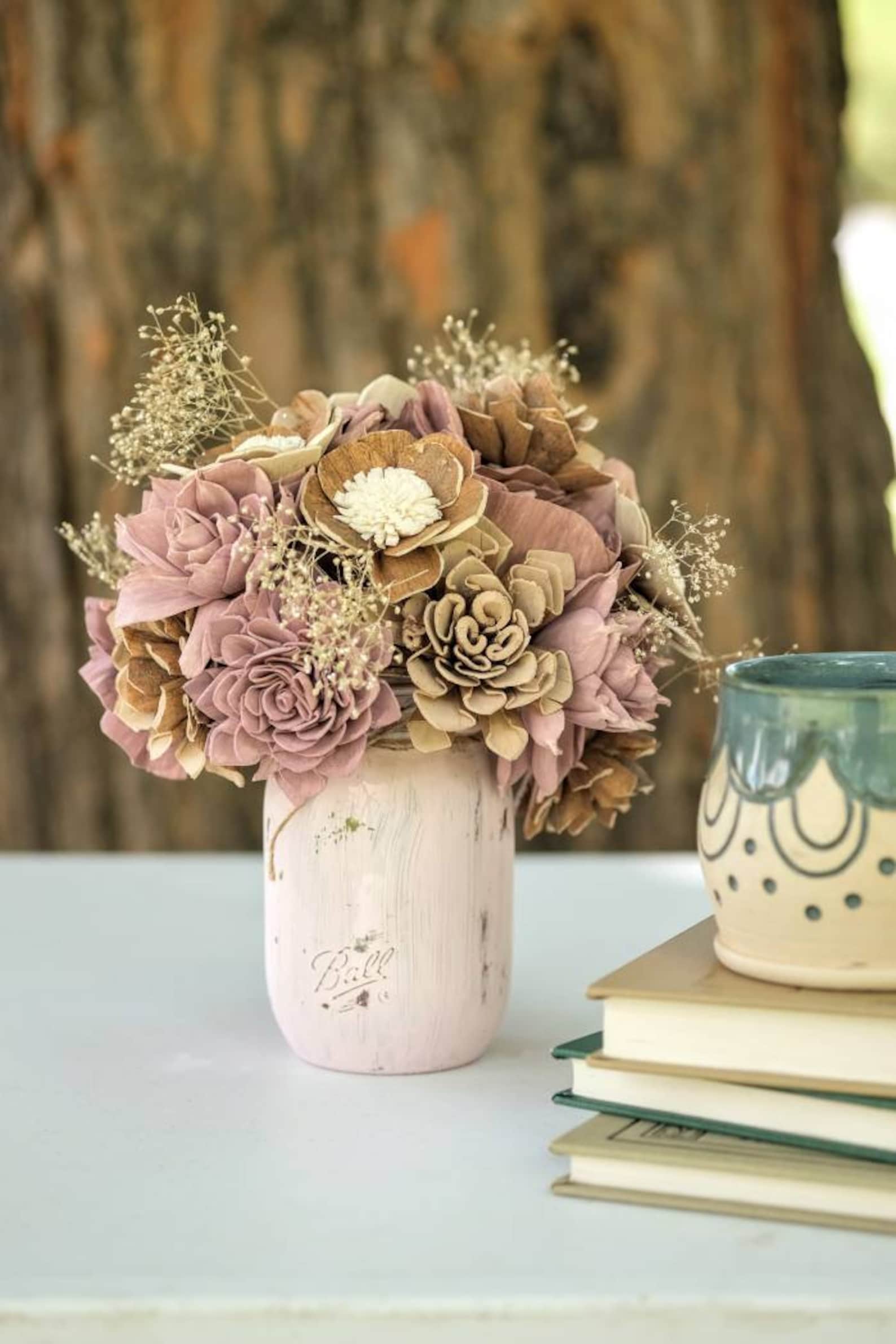Wood Flower Centerpiece rosey Wood Sola Wood Flowers Wood | Etsy