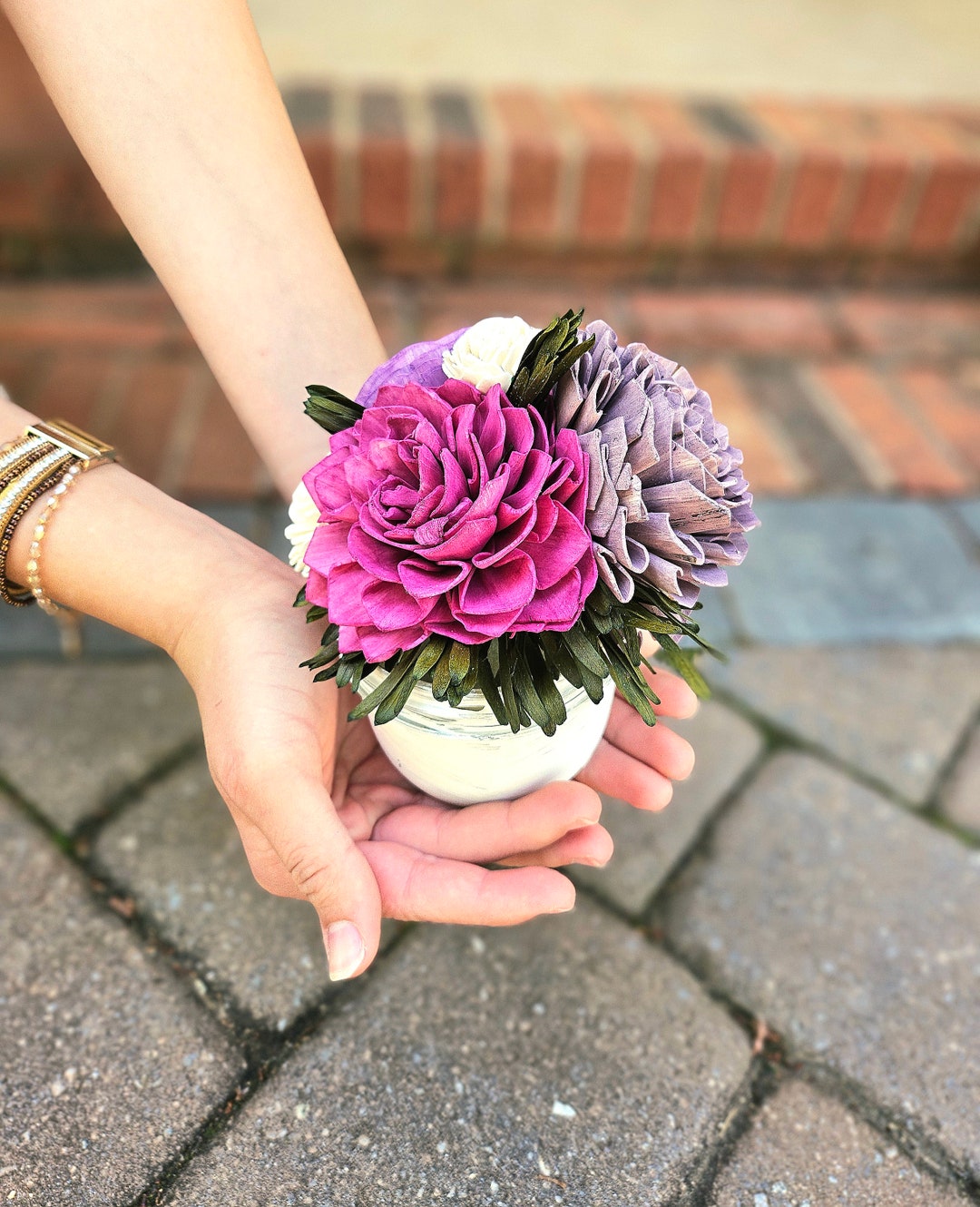 Wood Flower Mini Centerpiece "mini Garden" , Sola Wood Flowers, Wood ...