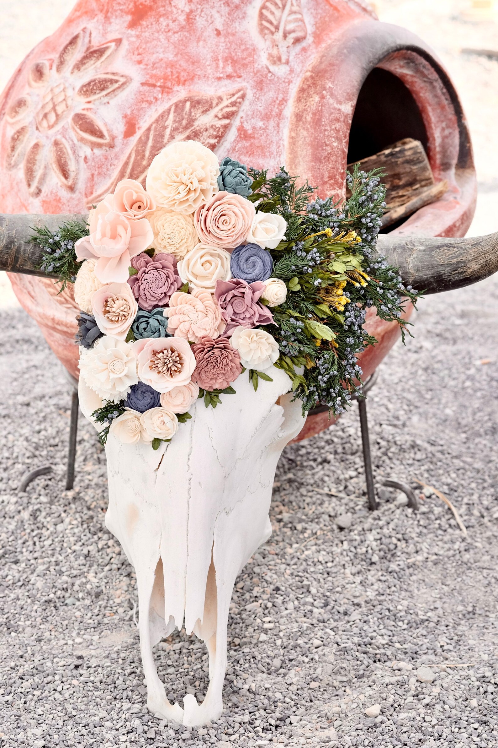 Real Cowhead Skull With Wood Flowers / Real Steer Skull / Real - Etsy