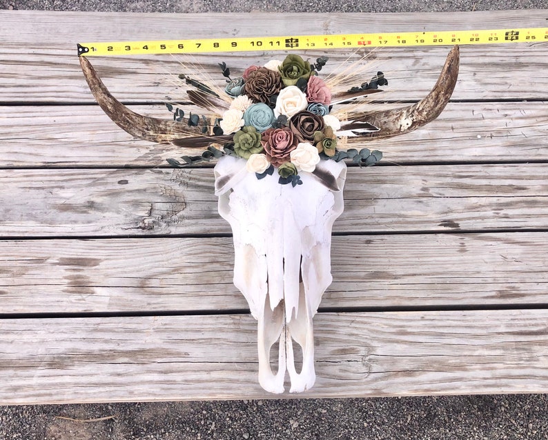 Real Cowhead Skull With Wood Flowers / Real Steer Skull / Real - Etsy