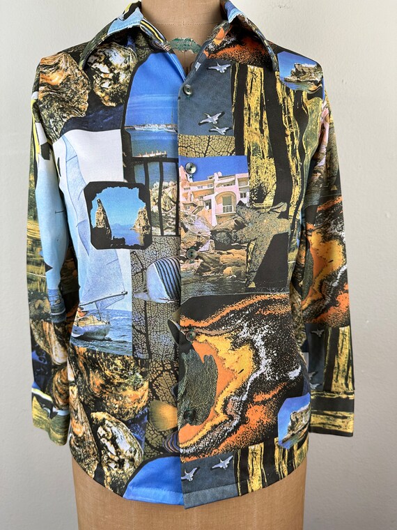 Vintage 1970s 70s Photo print Shirt photograph print … - Gem