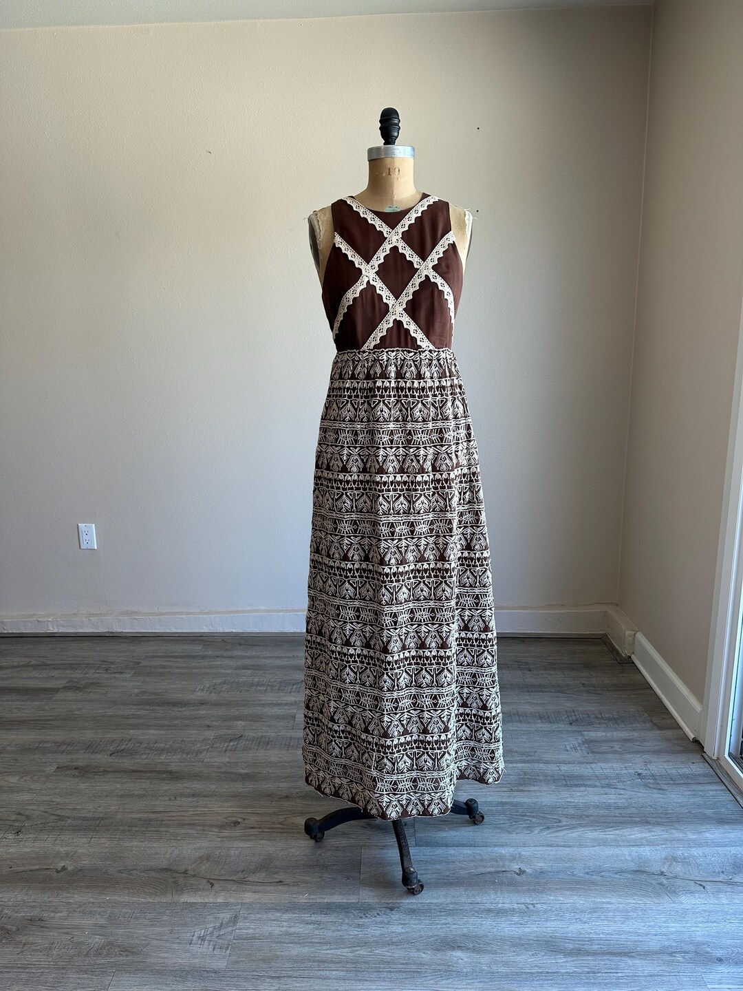 Vintage 1970’s 70’s Hitch Hiker USA Embroidered Dress Maxi Dress Brown ...