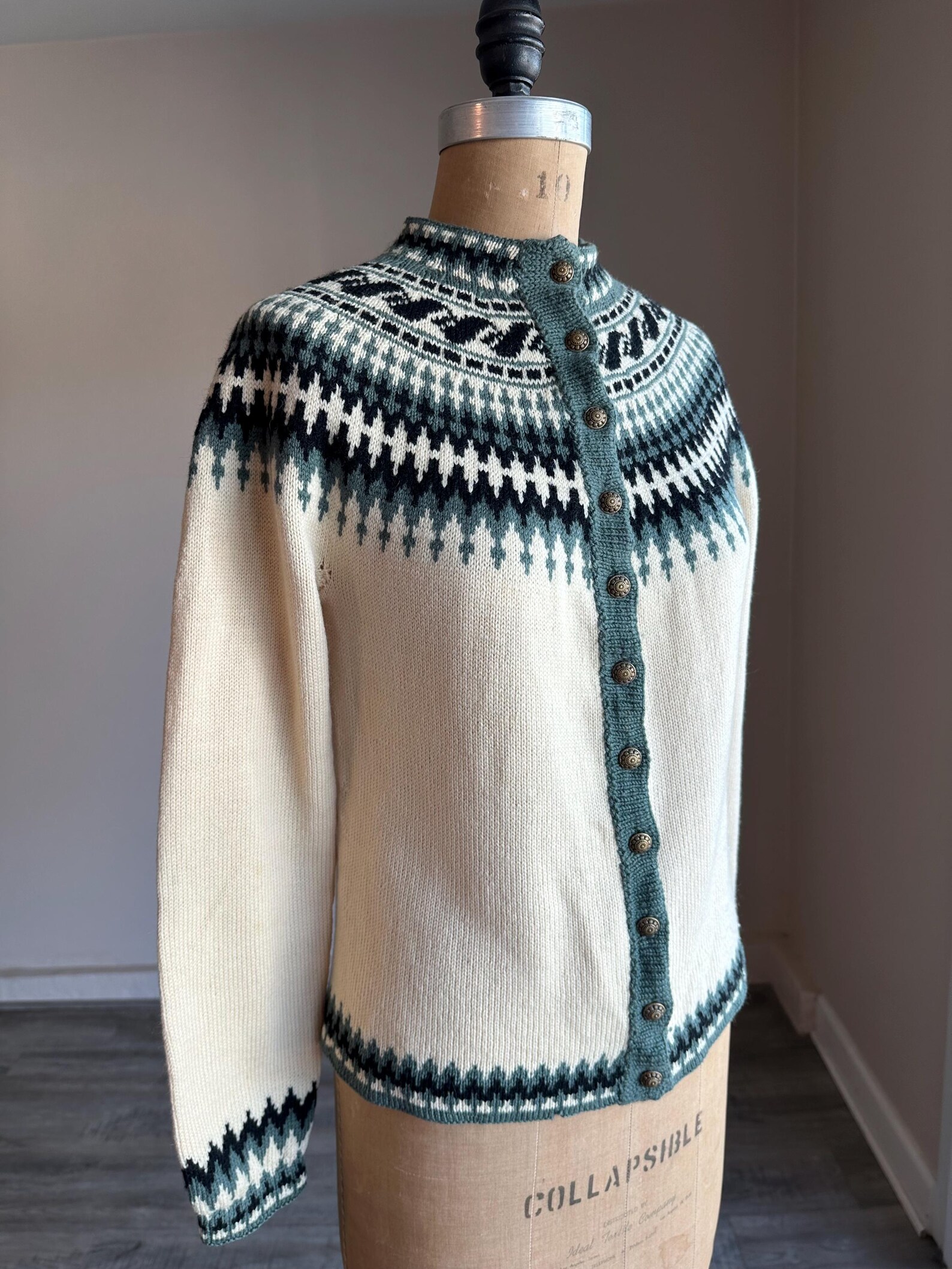 Vintage 1960s 60s Fair Isle Wool Cardigan Danish CJ Viking Handmade in ...