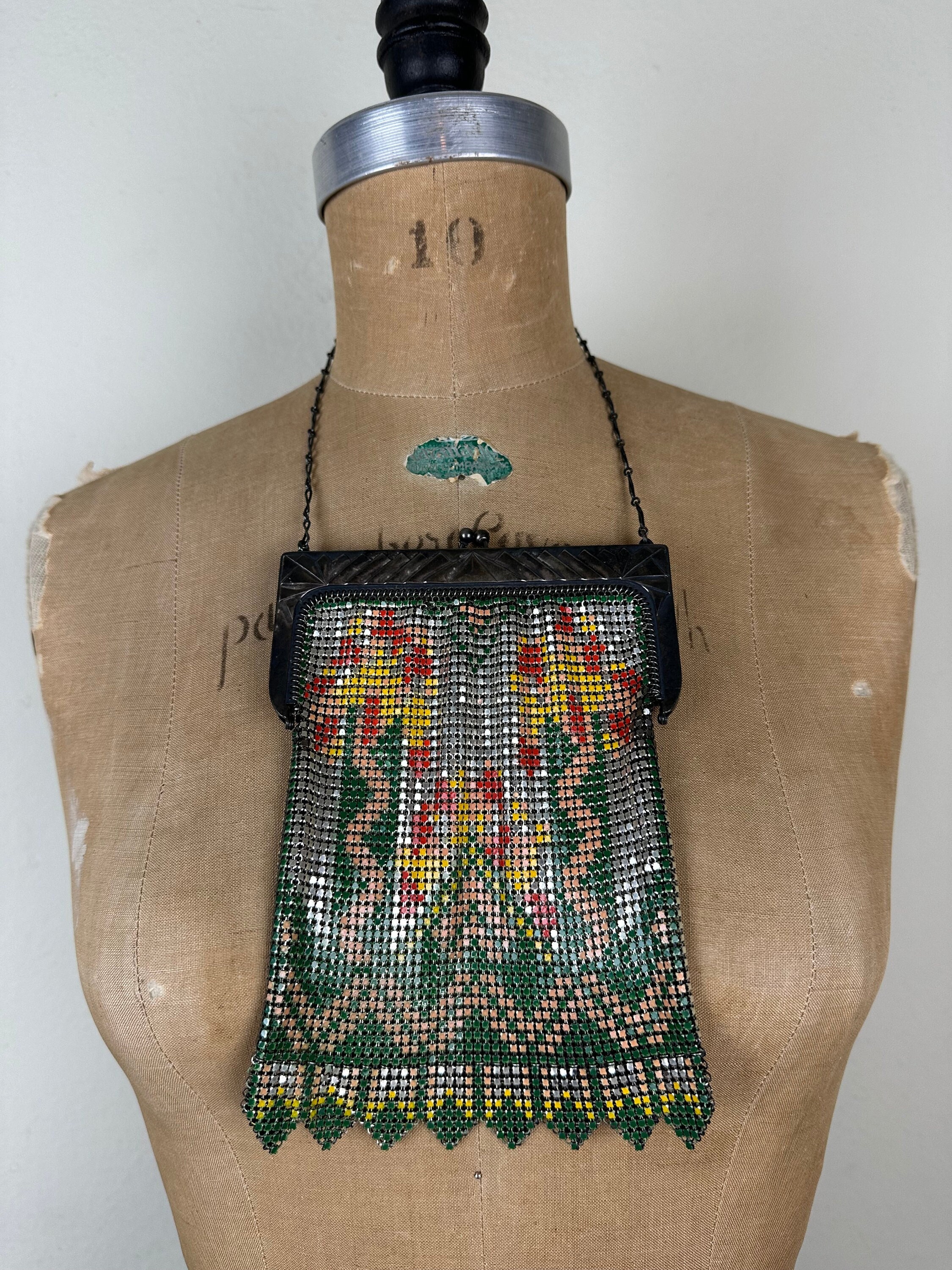 1920s 20s Art Deco Metal Mesh Purse Bag Painted Whiting and Davis - Etsy