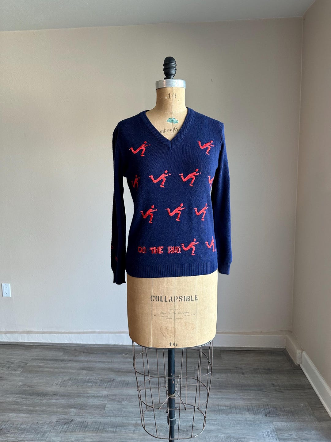 Vintage 1970s 70s Cyn Les Designs by Shirlee Novelty Sweater on the Run ...
