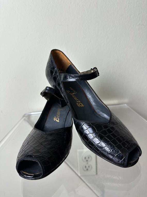 Vintage 1940s 40s Faux Alligator crocodile Peep toe h… - Gem
