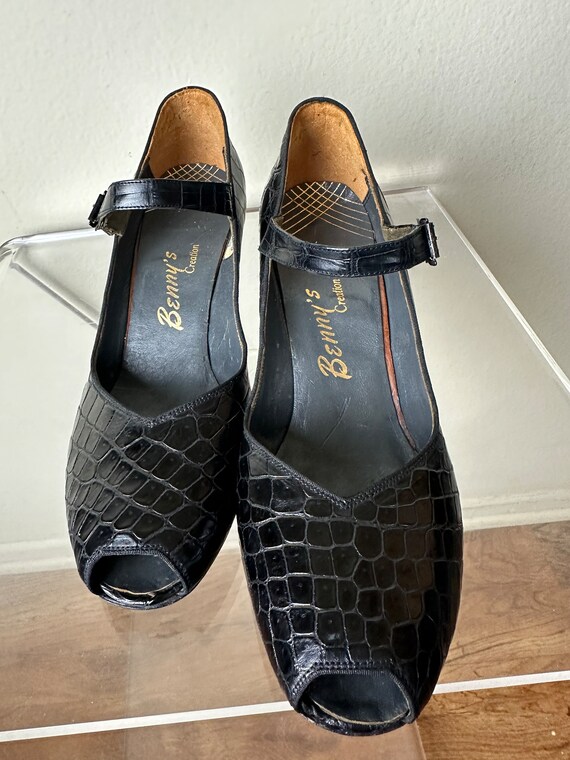 Vintage 1940s 40s Faux Alligator crocodile Peep toe h… - Gem