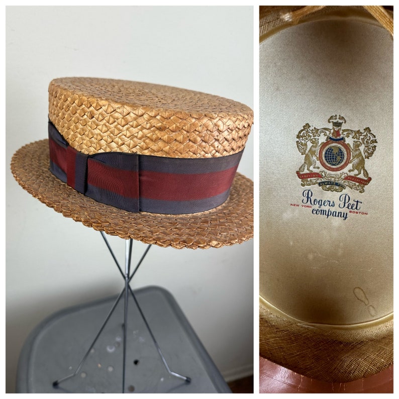 Vintage Antique 1910s 1920s Rogers Peet Company Straw Boater Hat ...