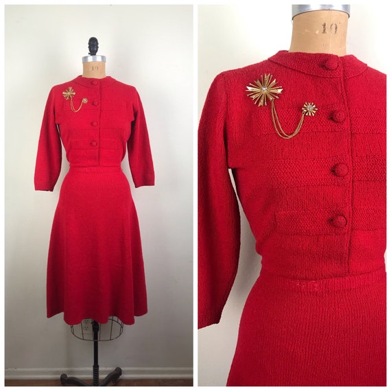 Red Vintage 50s Dress Retro 1950s Sexy Classy Vixen - Gem