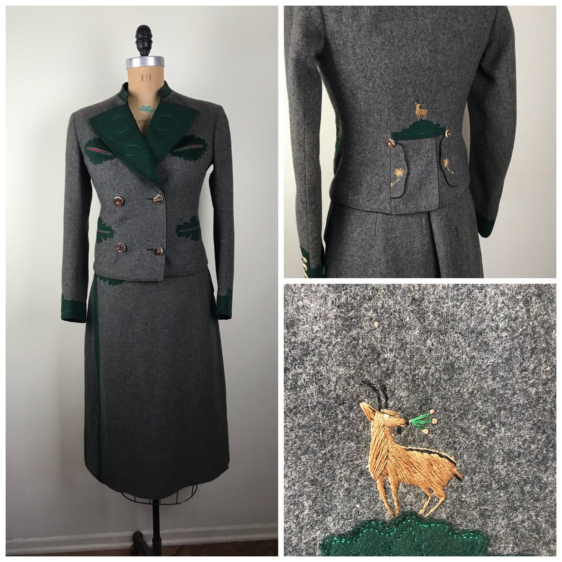 Vintage 1930s 30s 1940s 40s Austrian Embroidered Loden Suit Tyrolean ...