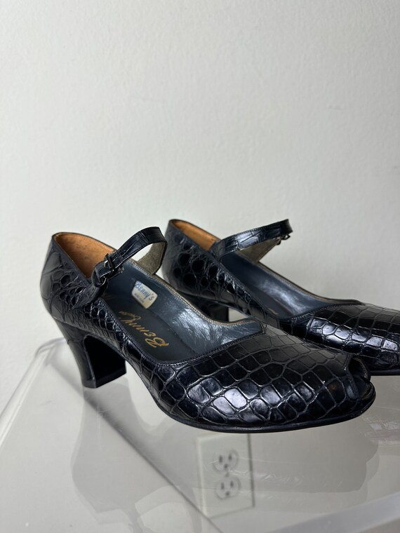 Vintage 1940s 40s Faux Alligator crocodile Peep toe h… - Gem