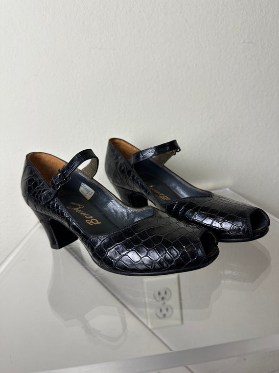 Vintage 1940s 40s Faux Alligator crocodile Peep toe h… - Gem