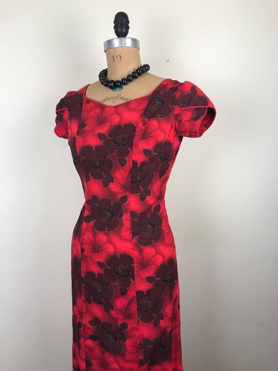 Vintage 1960s 60s 1950s 50s Red Hawaiian Dress with m… - Gem