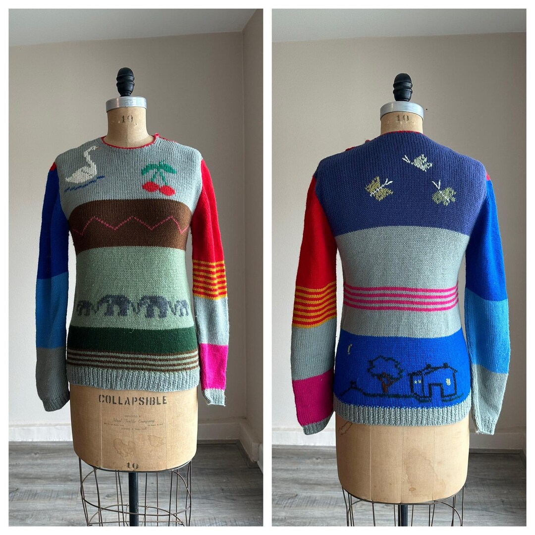 Vintage 1980s 80s Hand Knit Sweater Novelty Sweater Cottage Core ...