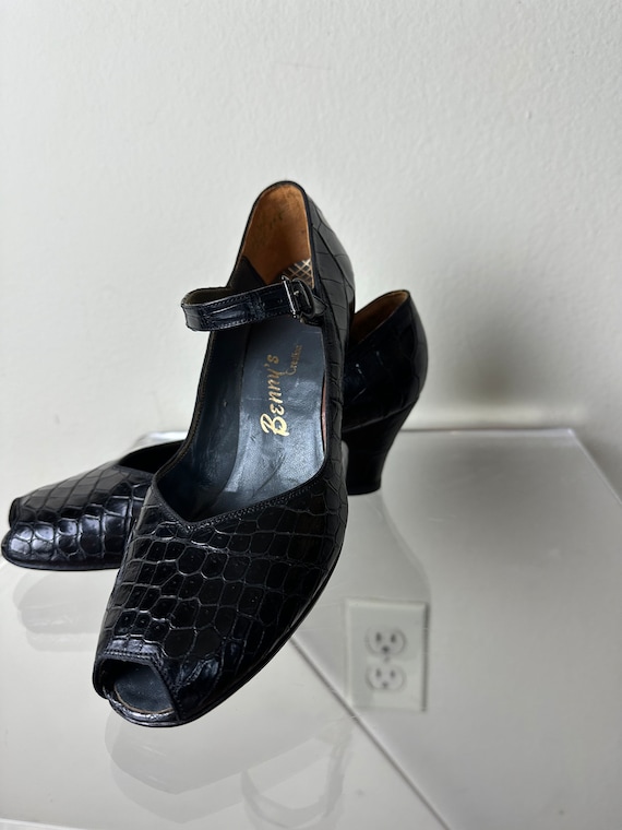 Vintage 1940s 40s Faux Alligator crocodile Peep toe h… - Gem