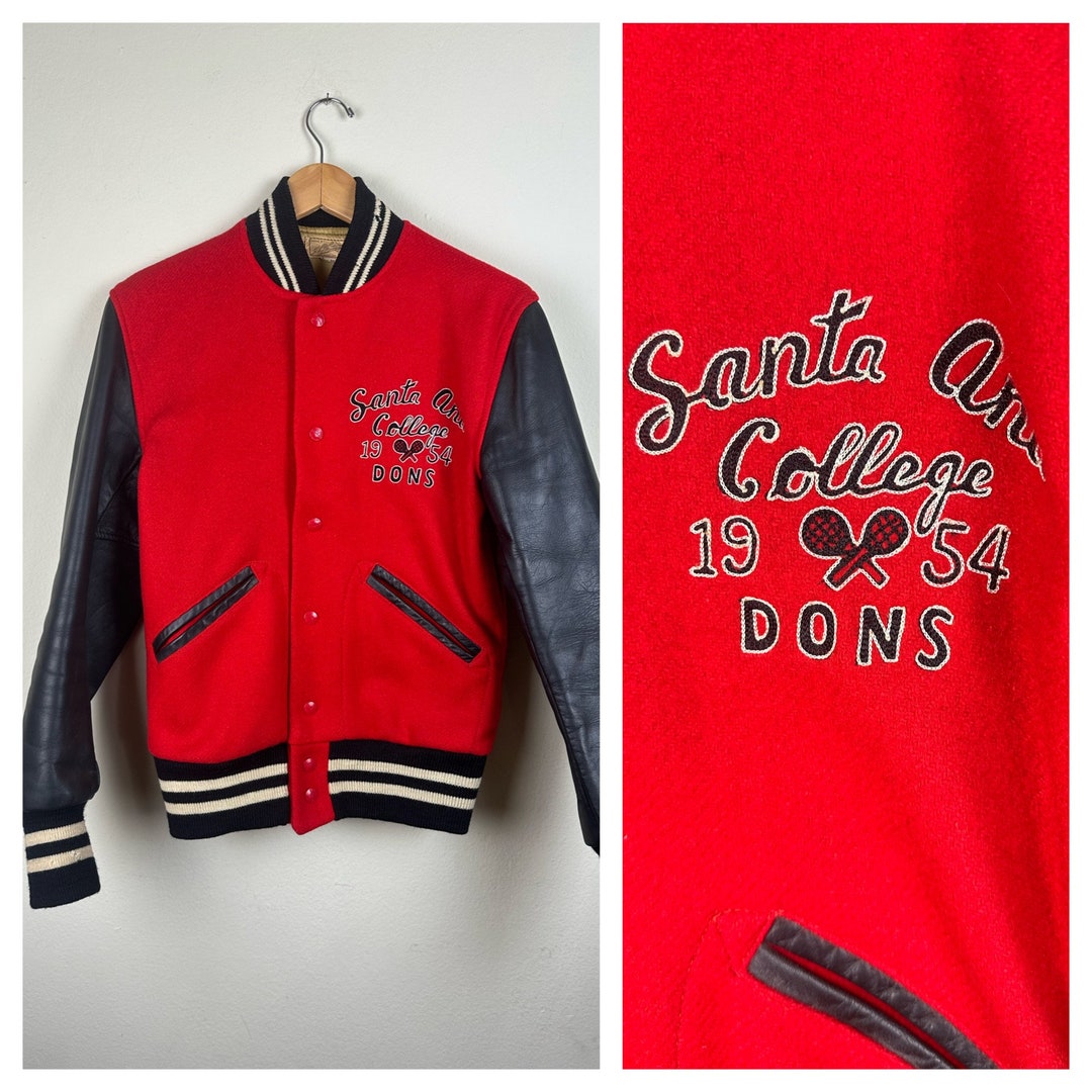 Vintage 1950s 50s Varsity Tennis Jacket With Leather Sleeves Black and ...