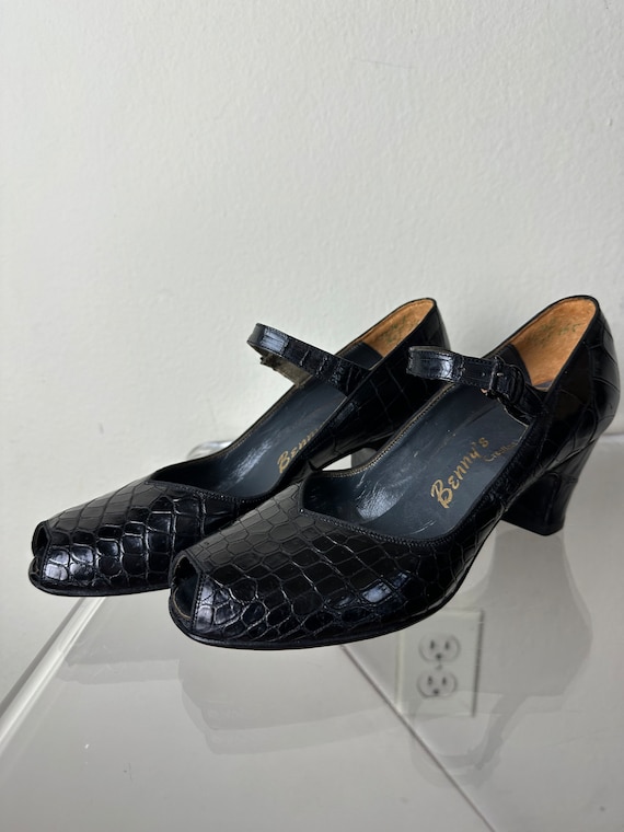 Vintage 1940s 40s Faux Alligator crocodile Peep toe h… - Gem