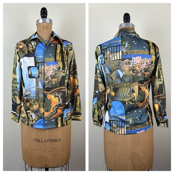 Vintage 1970s 70s Photo print Shirt photograph print … - Gem