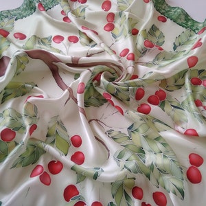 Hand Painted Silk Scarf Red Cherry Head Scarf Silk Women Birthday Gift ...