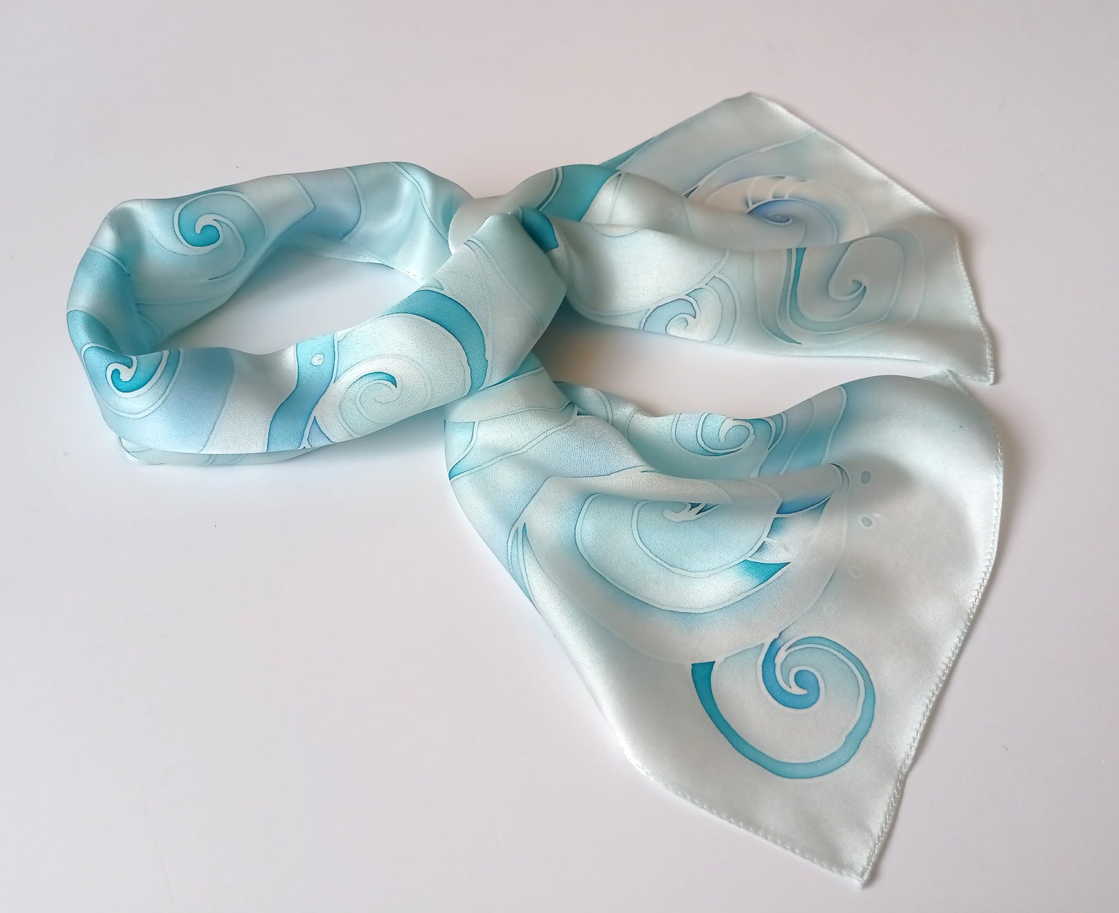 Hand Painted Blue Skinny Silk Neck Scarf Small Scarf Mini | Etsy