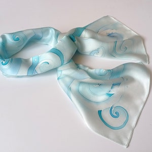 Hand Painted Blue Skinny Silk Neck Scarf, Small Scarf, Mini Scarves ...