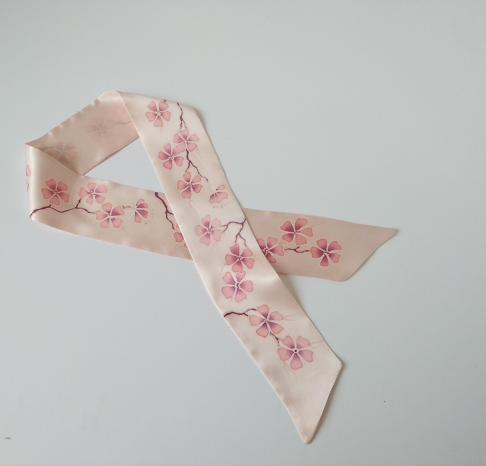 Skinny Handpainted Scarf Sakura Silk Neck Scarf Mini Scarves - Etsy