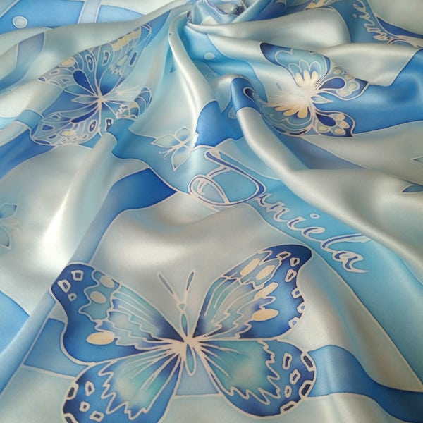 Blue Silk Scarf - Etsy