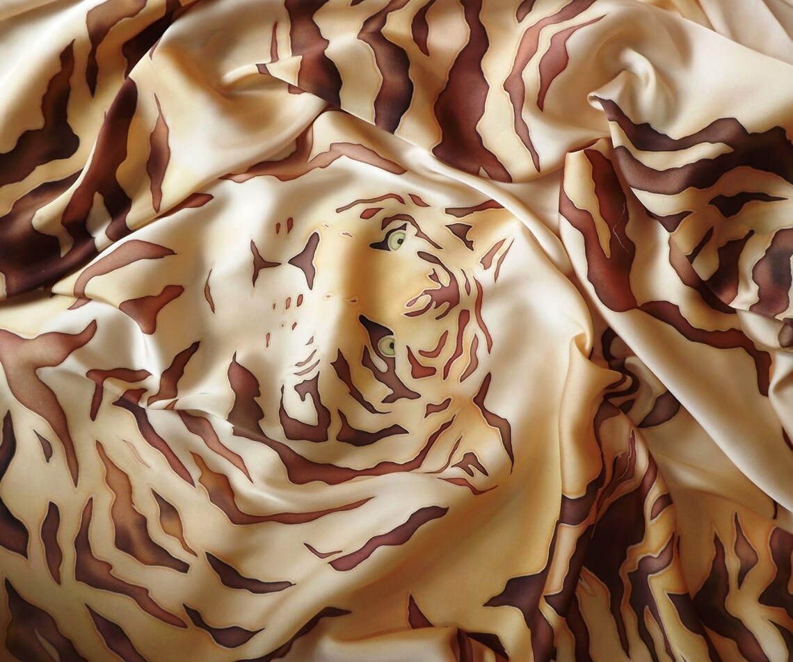 Silk scarf long tiger hand painted Gift for women's day | Etsy