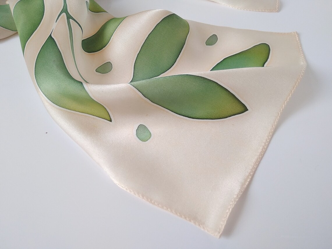 Handpainted Skinny Green Silk Scarf Gift for Women Small - Etsy