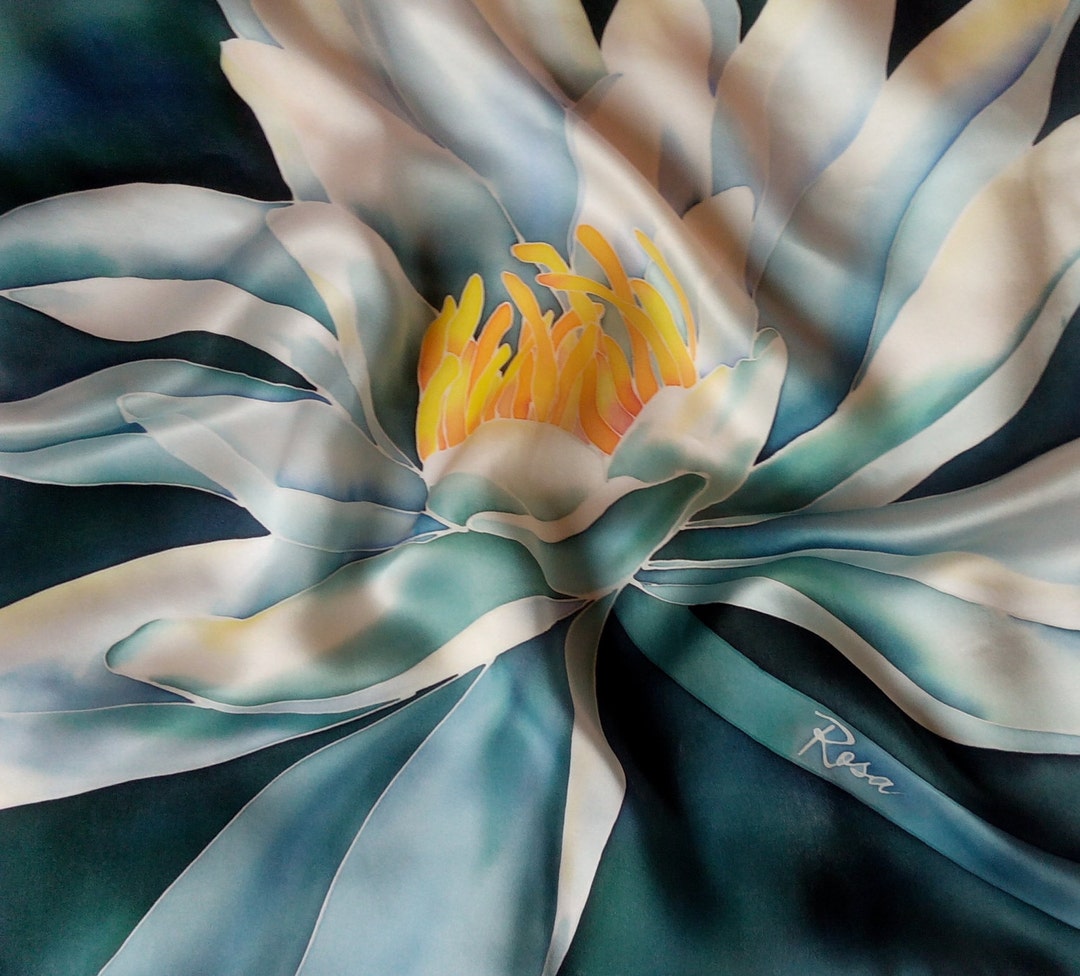 White Lotus Designer Silk Scarf Square Hand-painted Scarves - Etsy