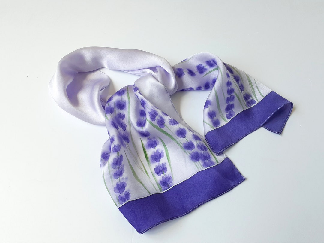 Handpainted Skinny Lavener Silk Scarf Small Scarf Mini Scarves Size 7 ...